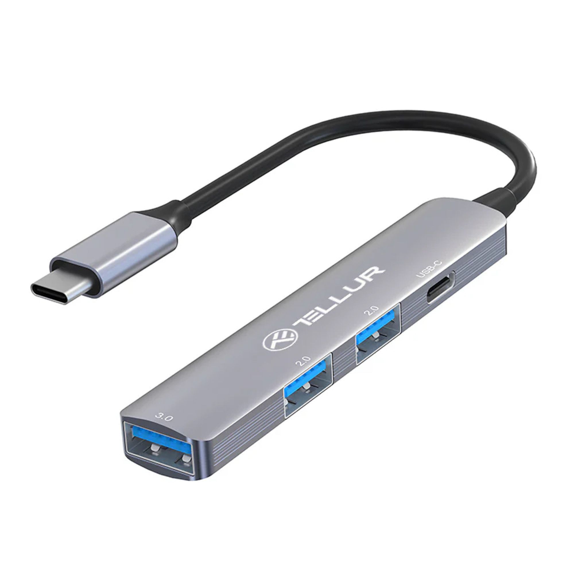 Hub USB-C cu port Type-C, 1x USB 3.0, 2x USB 2.0, carcasa aluminiu ...