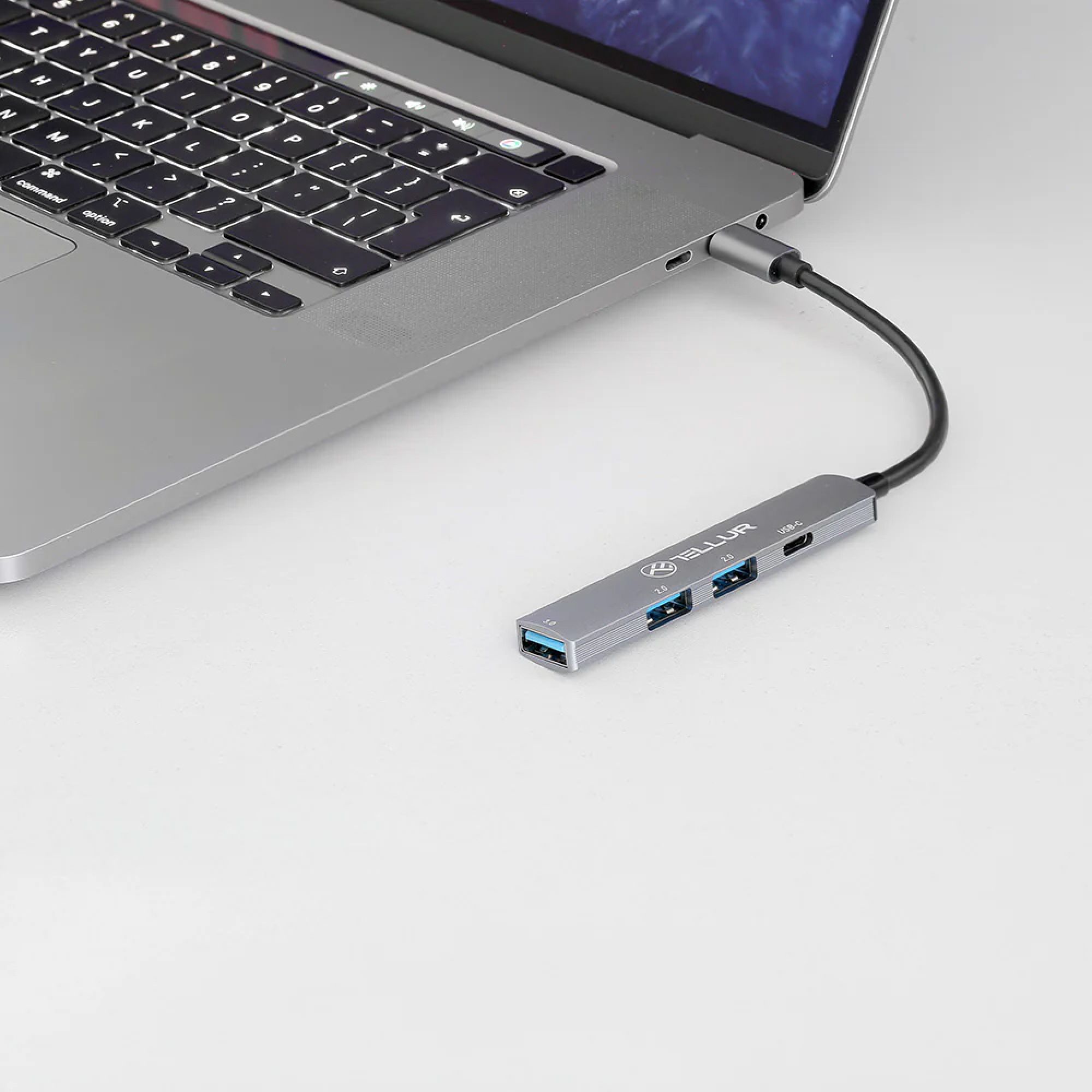 Hub USB-C cu port Type-C, 1x USB 3.0, 2x USB 2.0, carcasa aluminiu ...