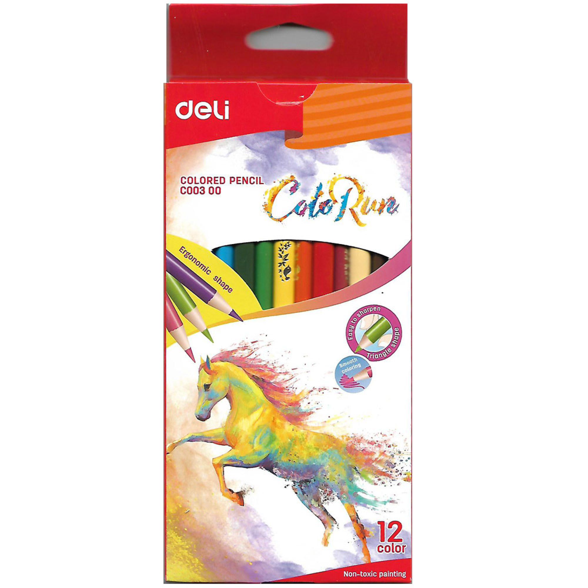 Creioane colorate 12 culori/set, DELI ColoRun - Office Direct