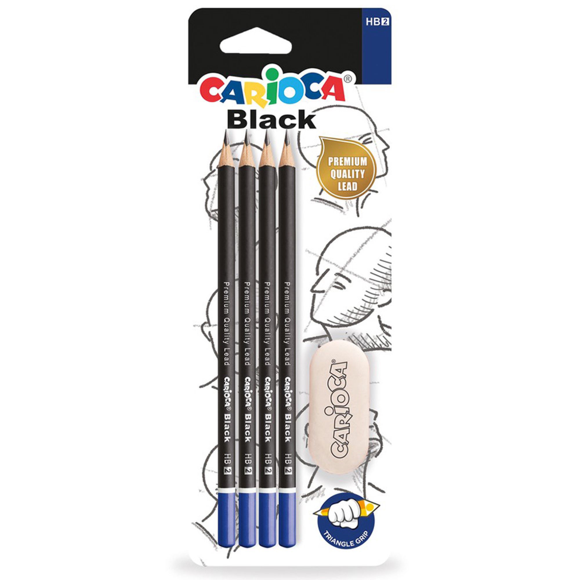Set creion grafit HB, cu radiera, CARIOCA Black, 5 buc/set | Office Direct