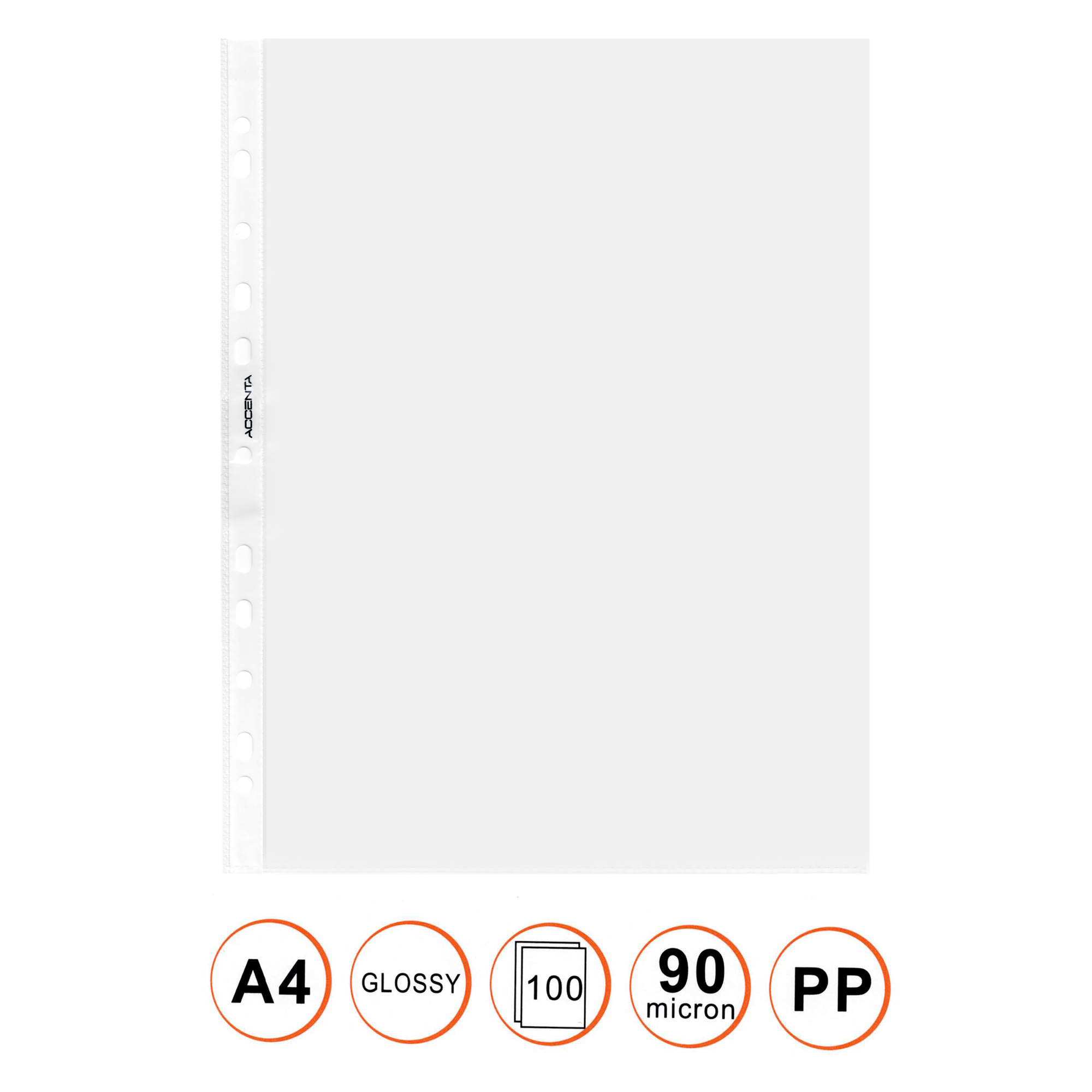 File protectie cristal, 90 microni, 100 buc/set, ACCENTA | OFFICE DIRECT