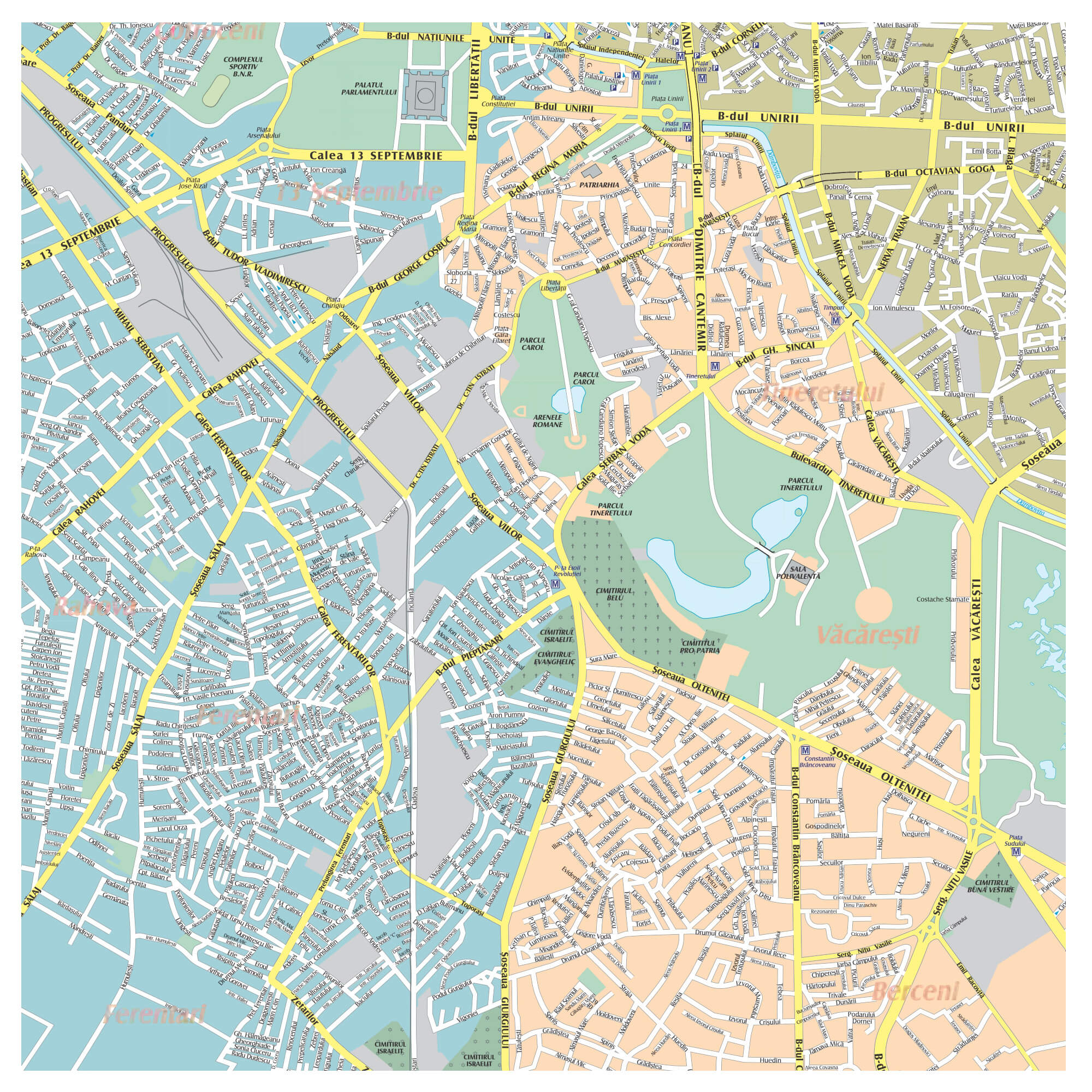 Harta Bucuresti si localitati limitrofe, 150 x 150 cm | Office Direct