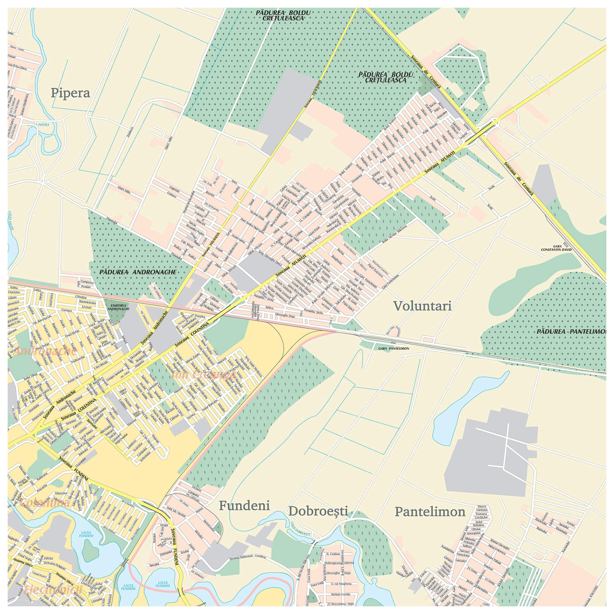Harta Bucuresti si localitati limitrofe, 150 x 150 cm | Office Direct