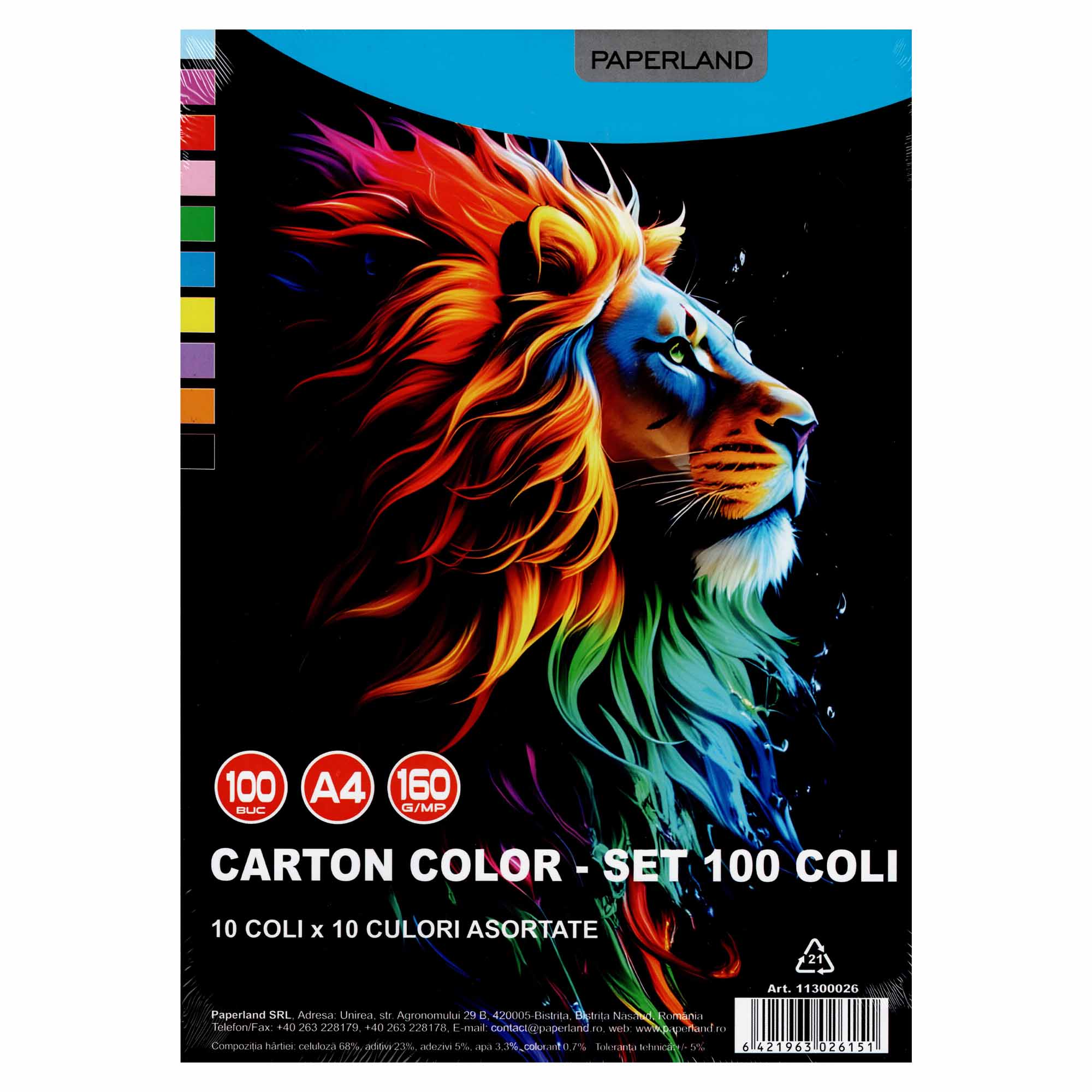 Carton colorat A4, asortat PAPERLAND, 160 g/mp, 100 coli/top | Office ...