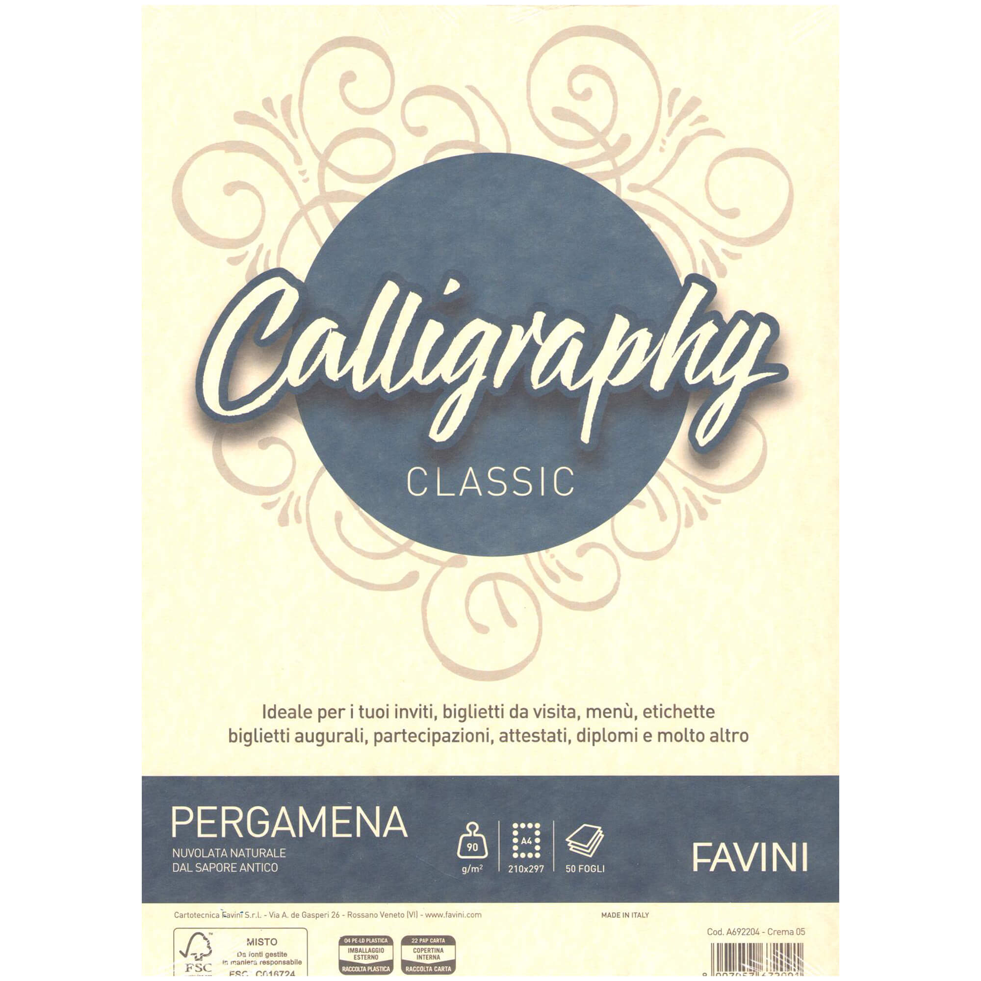 Hartie caligrafie A4 FAVINI Calligraphy Pergamena, 90 g/mp, 50 coli/top ...