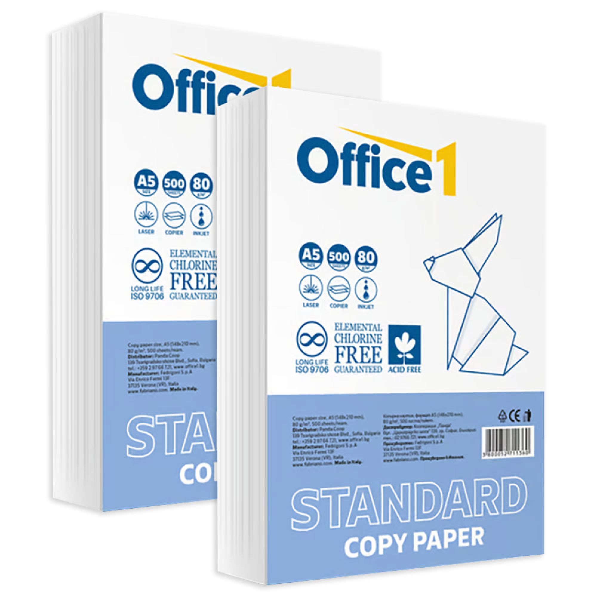 Hartie A5 OFFICE 1 Standard, 80 g/mp, 2 x 500 coli/top | Office Direct