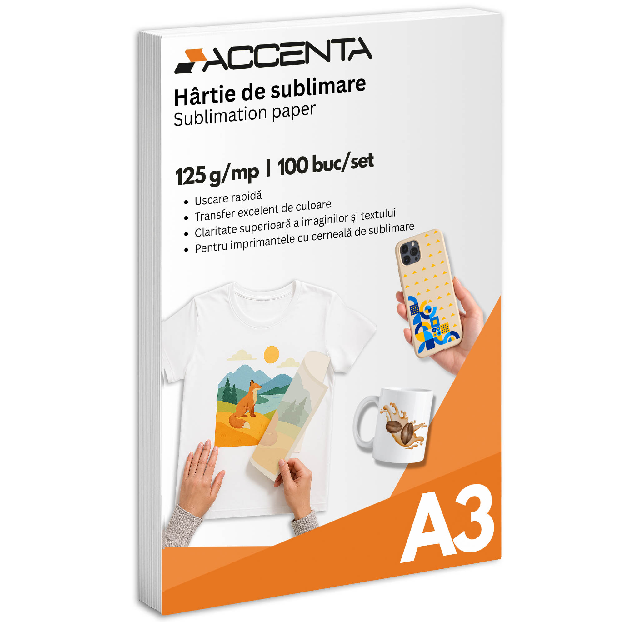 Hartie sublimare A3 ACCENTA, 125 g/mp, 100 coli/top | Office Direct