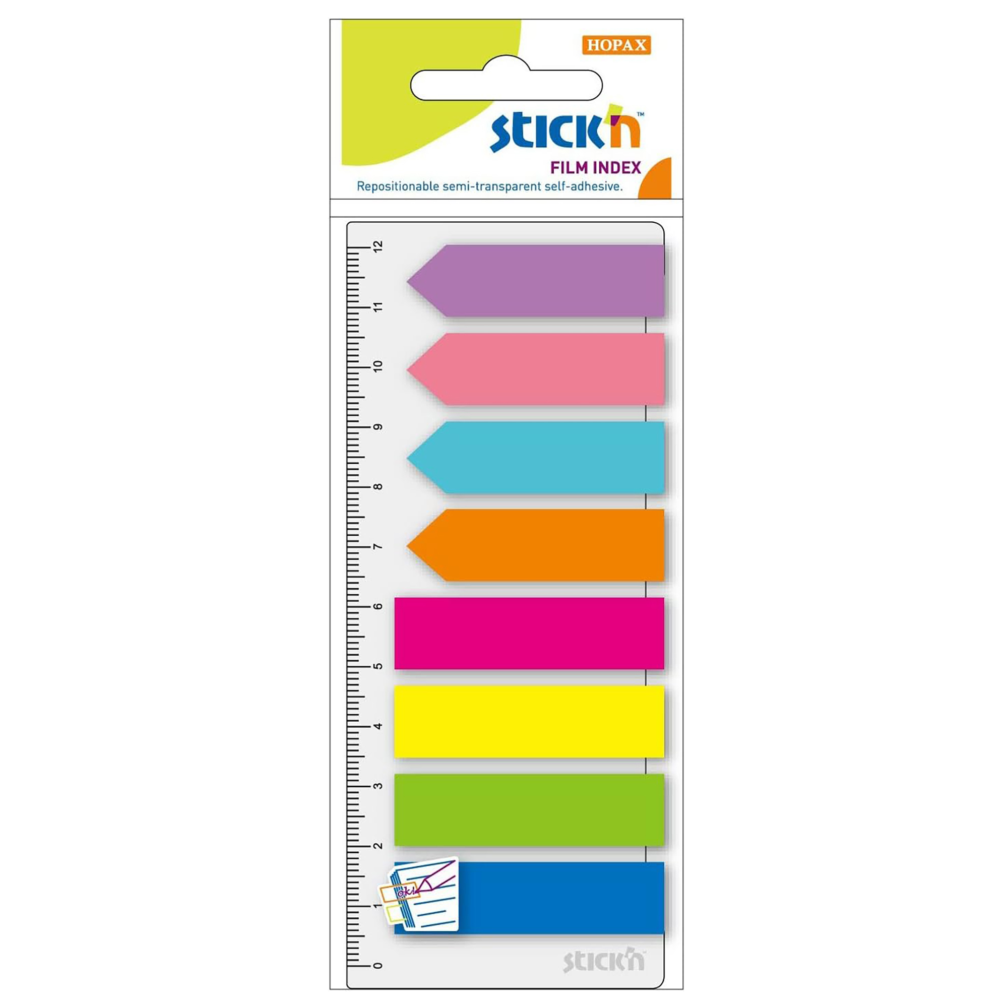 Index autoadeziv plastic 45x12 mm, 8 culori neon+sageata, Stick'n