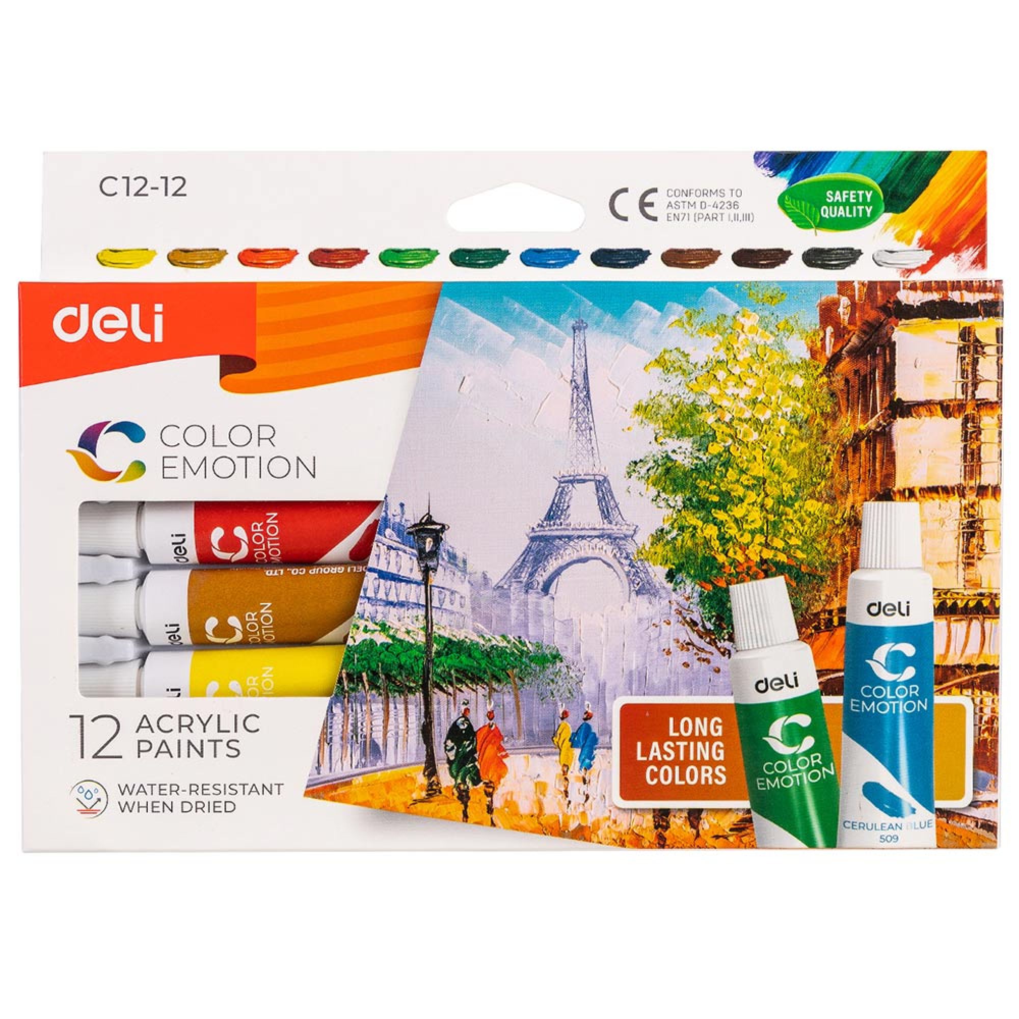 Culori acrilice 12 tuburi/set, DELI Color Emotion - Office Direct