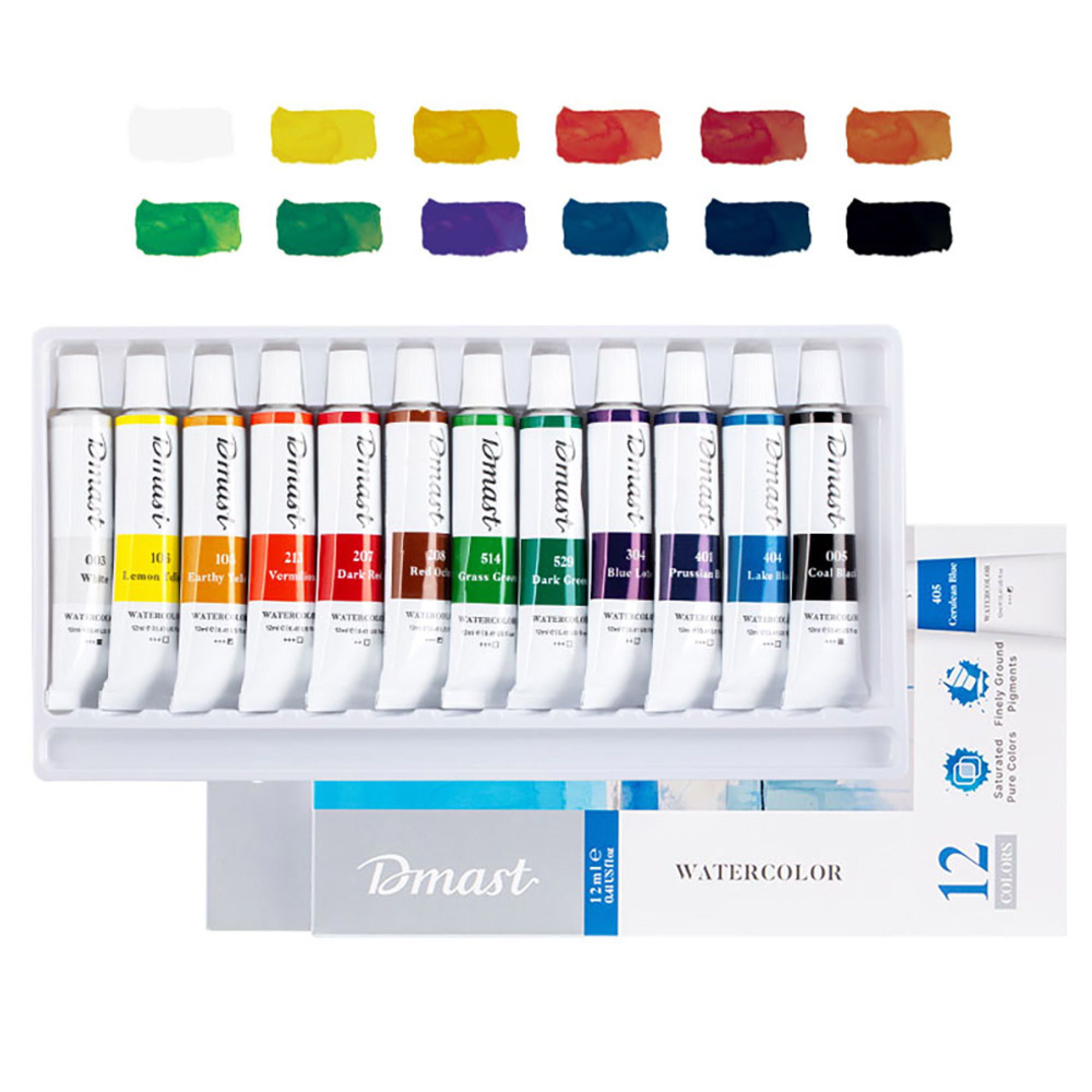 Tempera acuarele 12 ml, 12 tuburi/set, DMAST by Pebeo - Office Direct