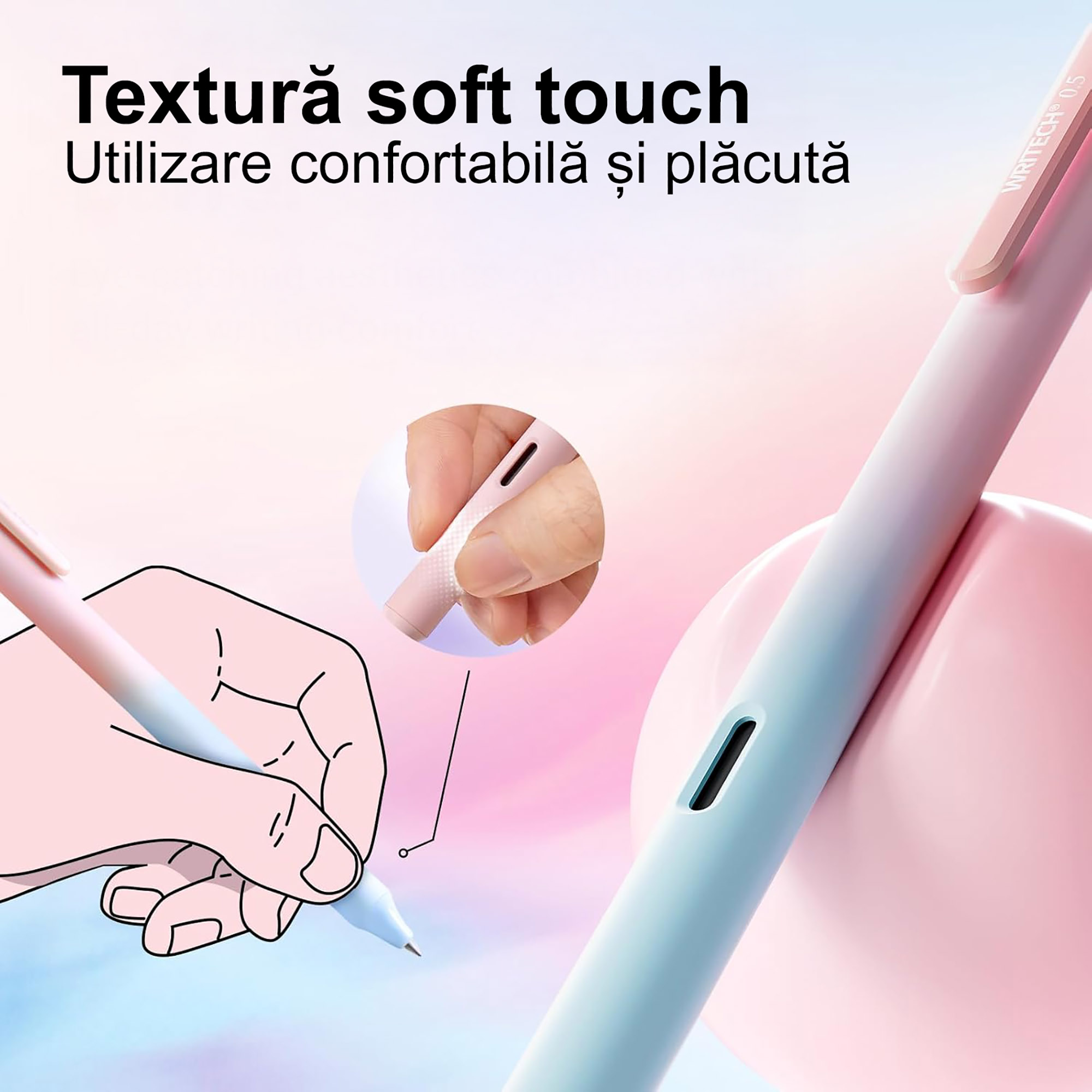 Pix cu gel, mecanism silentios, 0.7 mm, WRITECH Ombre | Office Direct