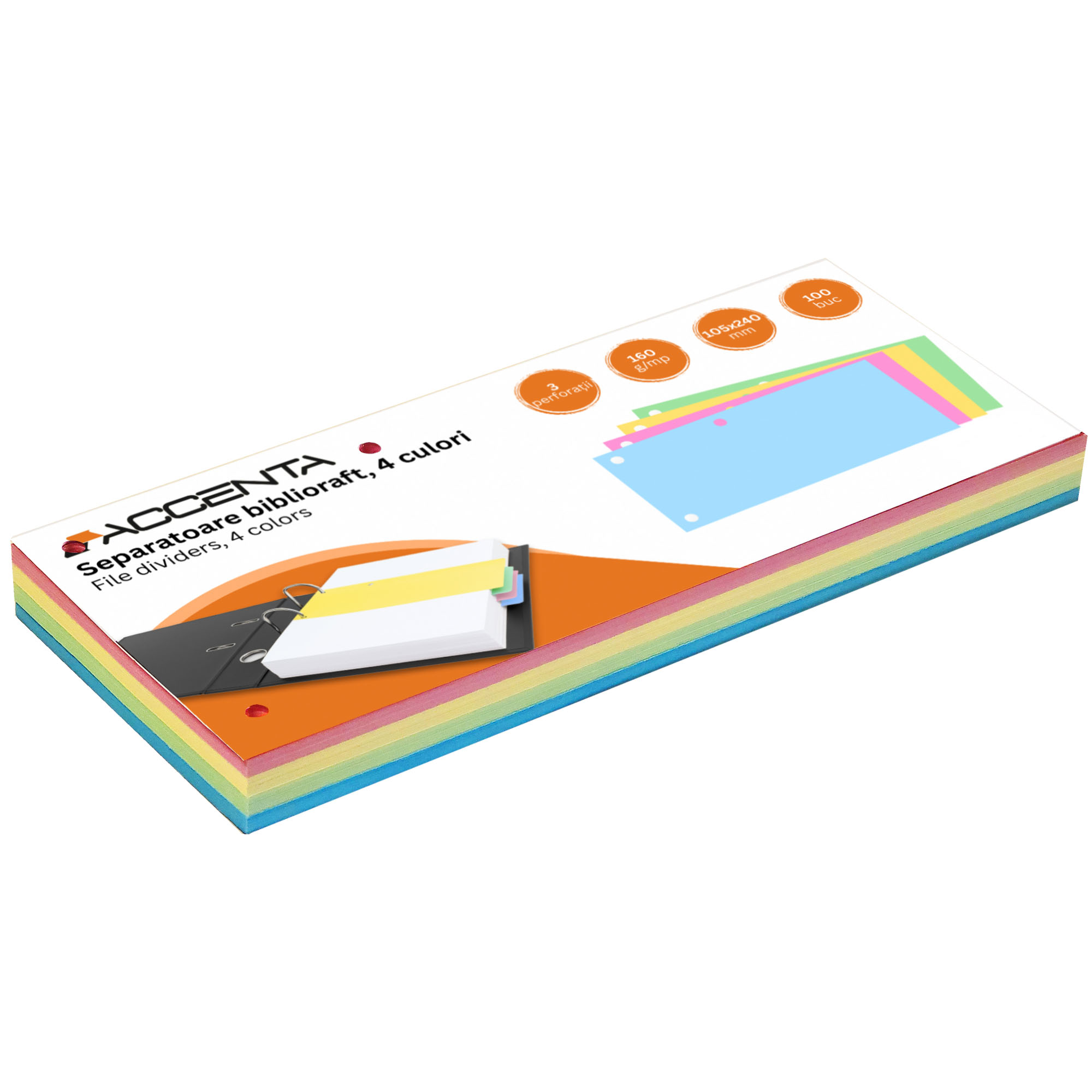 Separatoare biblioraft, 3 perforatii, 100 file, 4 culori/set, ACCENTA ...