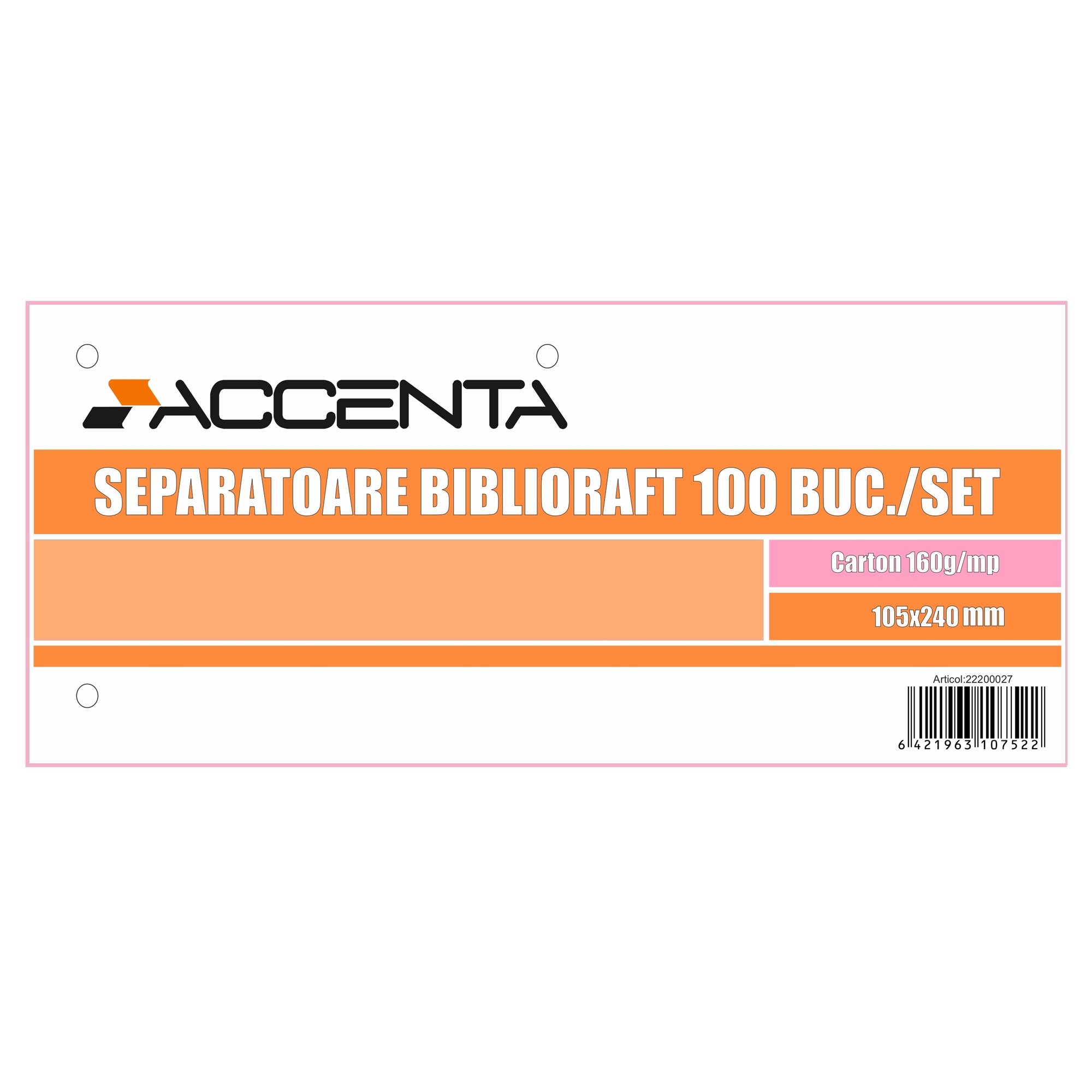 Separatoare biblioraft, 3 perforatii, 100 file/set, ACCENTA