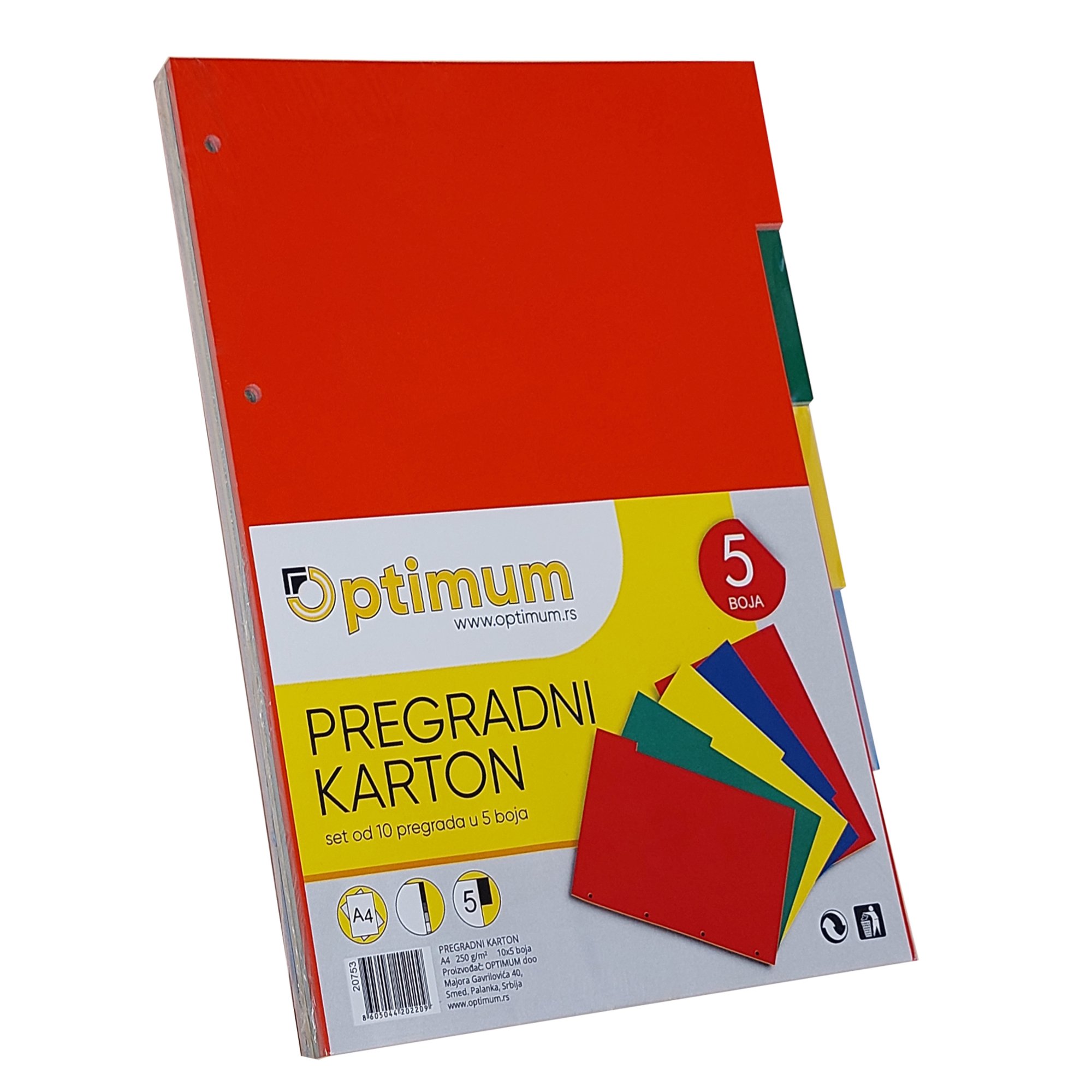 Separatoare carton color, 5 culori/set OPTIMUM