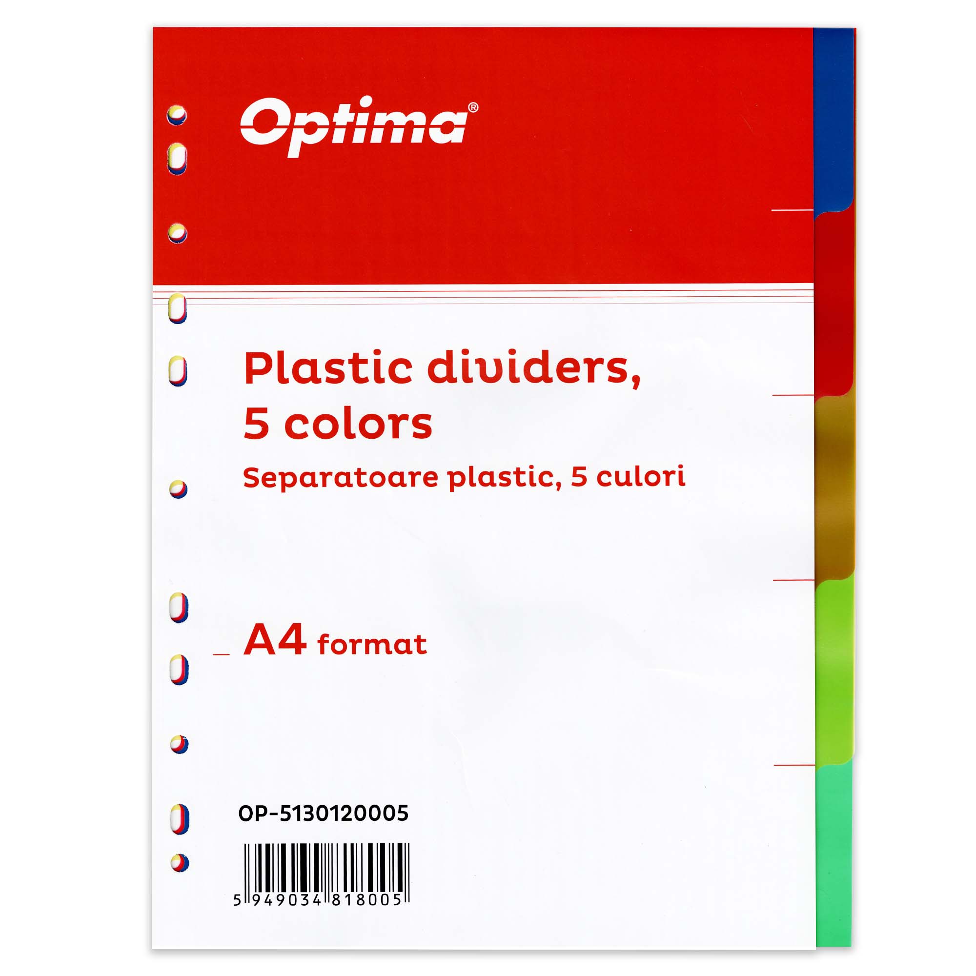 Separatoare plastic color, 5 culori/set, OPTIMA - Office Direct