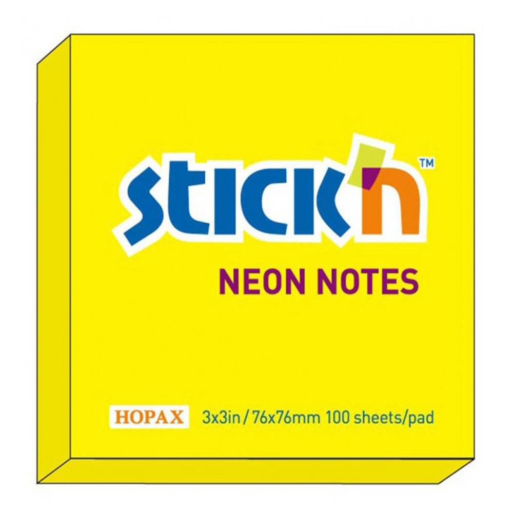 Notes autoadeziv 76x76 mm, 100 file, color neon Stick'n - Office Direct