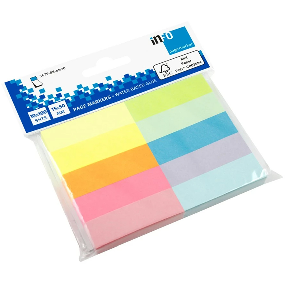 Index autoadeziv hartie 50x15 mm, 10 culori, 1000 file/set, INFO NOTES ...