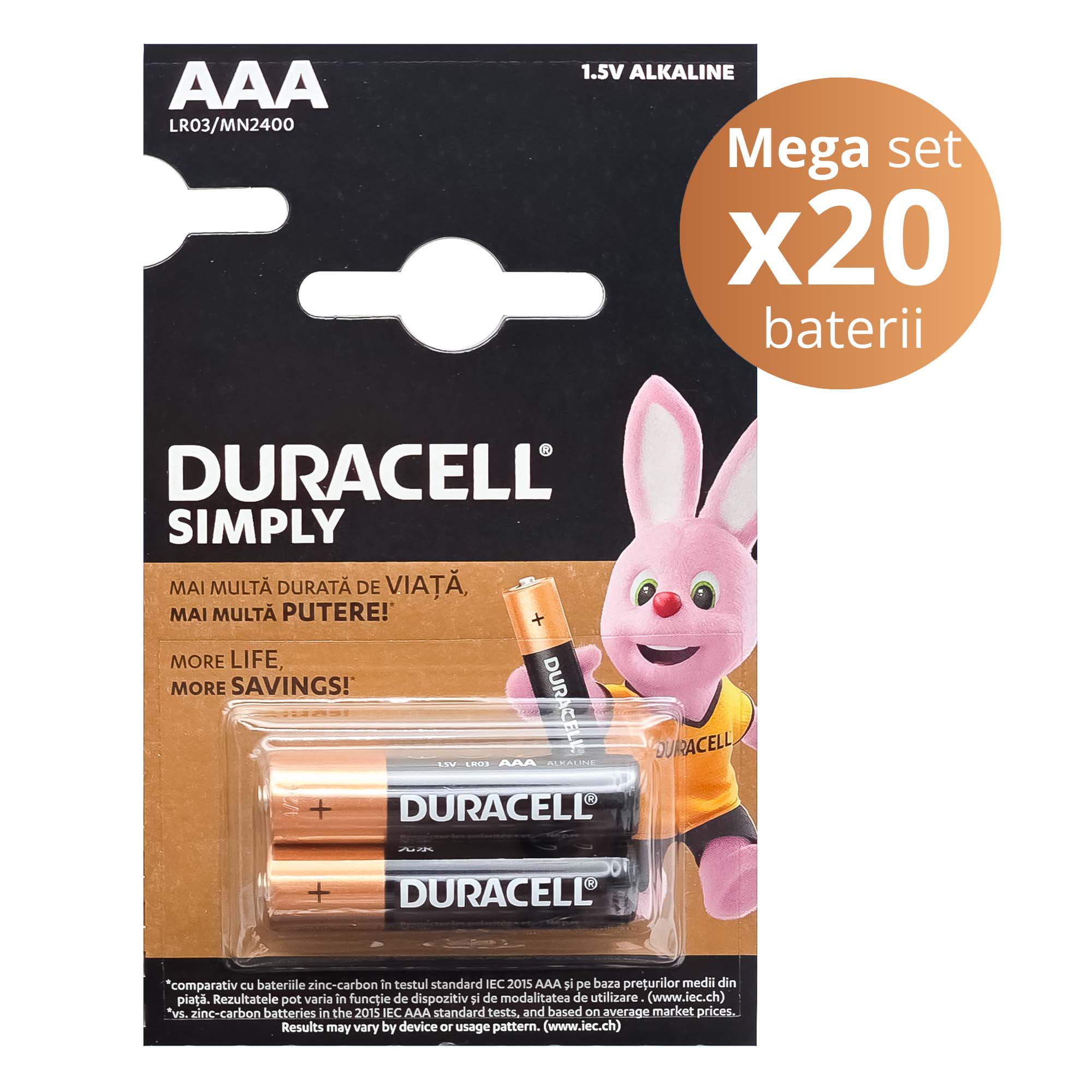 Baterii alcaline DURACELL Simply LR3/AAA, 20 buc/set | Office Direct