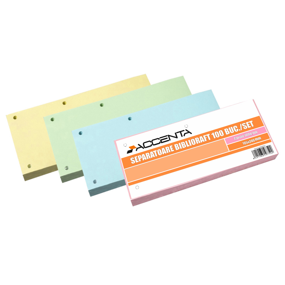 Separatoare biblioraft, 3 perforatii, 100 file/set, ACCENTA
