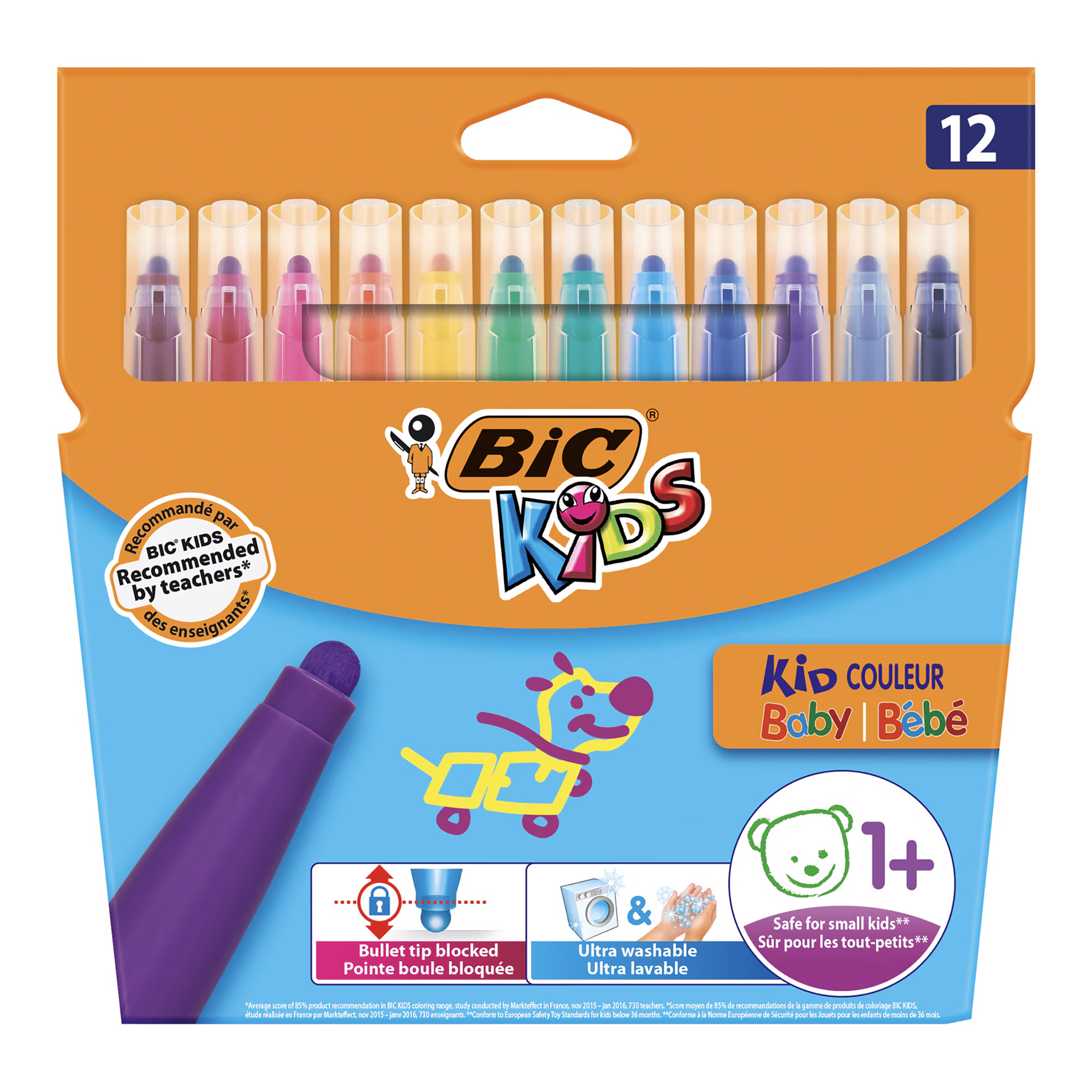 Carioci ultralavabile BIC Kid Couleur Baby, 12 culori/set| Office Direct