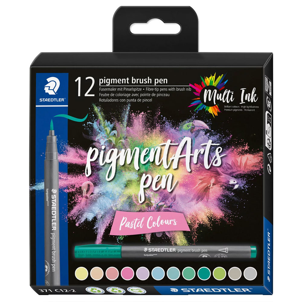 Marker pensula STAEDTLER Pigment Arts Pen, Pastel Colours, 12 buc/set ...