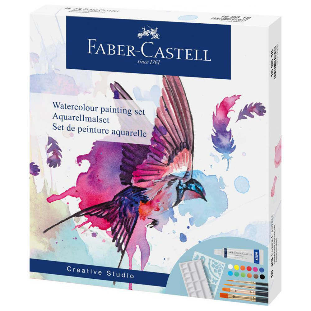 Tempera acuarele cu paleta si pensule pictura, 18 piese/set, FABER ...