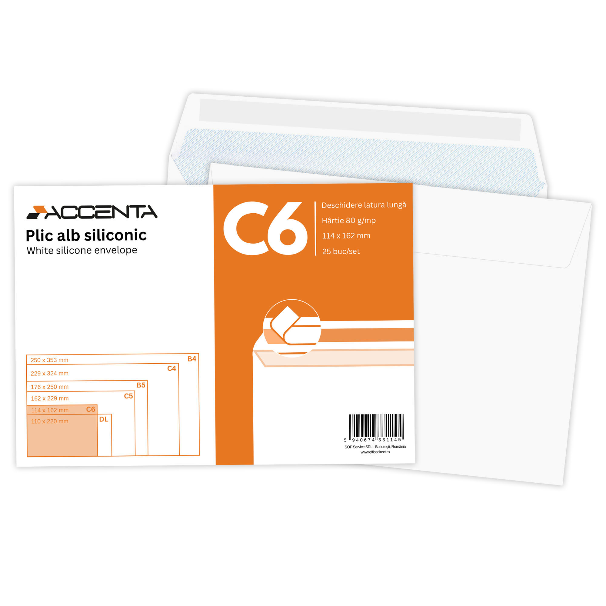 Plic C6 alb siliconic, 25 buc/set, ACCENTA | Office Direct