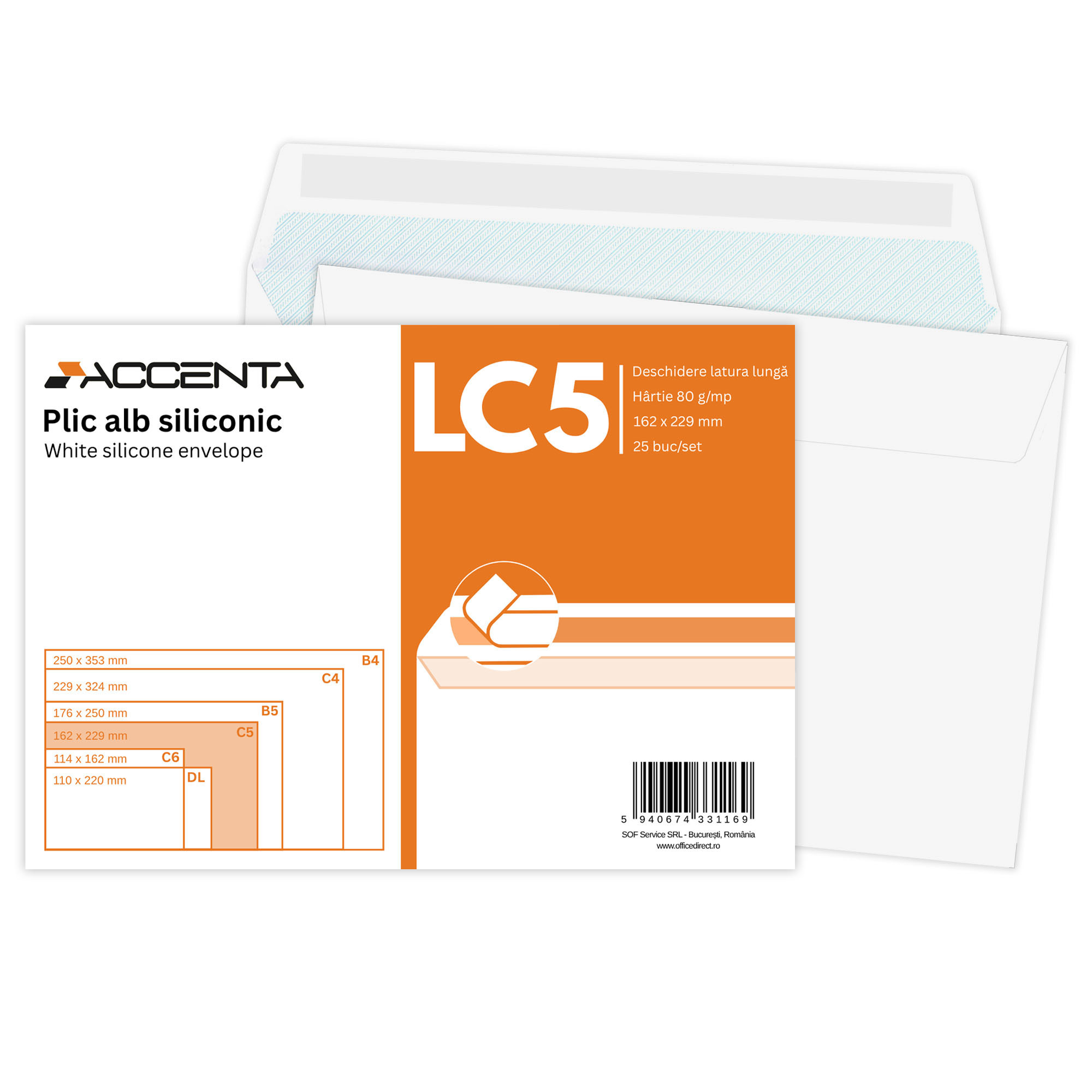 Plic LC5 alb siliconic, deschidere latura mare, 25 buc/set, ACCENTA ...
